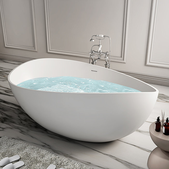 SJ STAR&JANE 63'' x 38'' Freestanding Soaking Solid Surface Bathtub | Wayfair